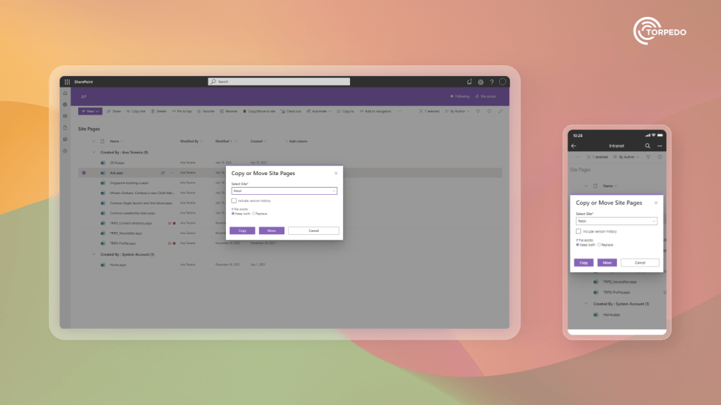 Copy Page to Site - Extension for SharePoint